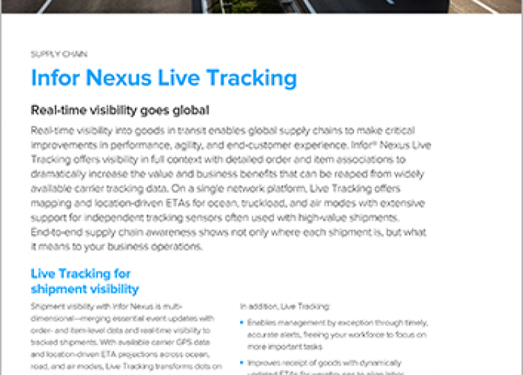 Infor Nexus Live Tracking | Visibility data sheet | Infor
